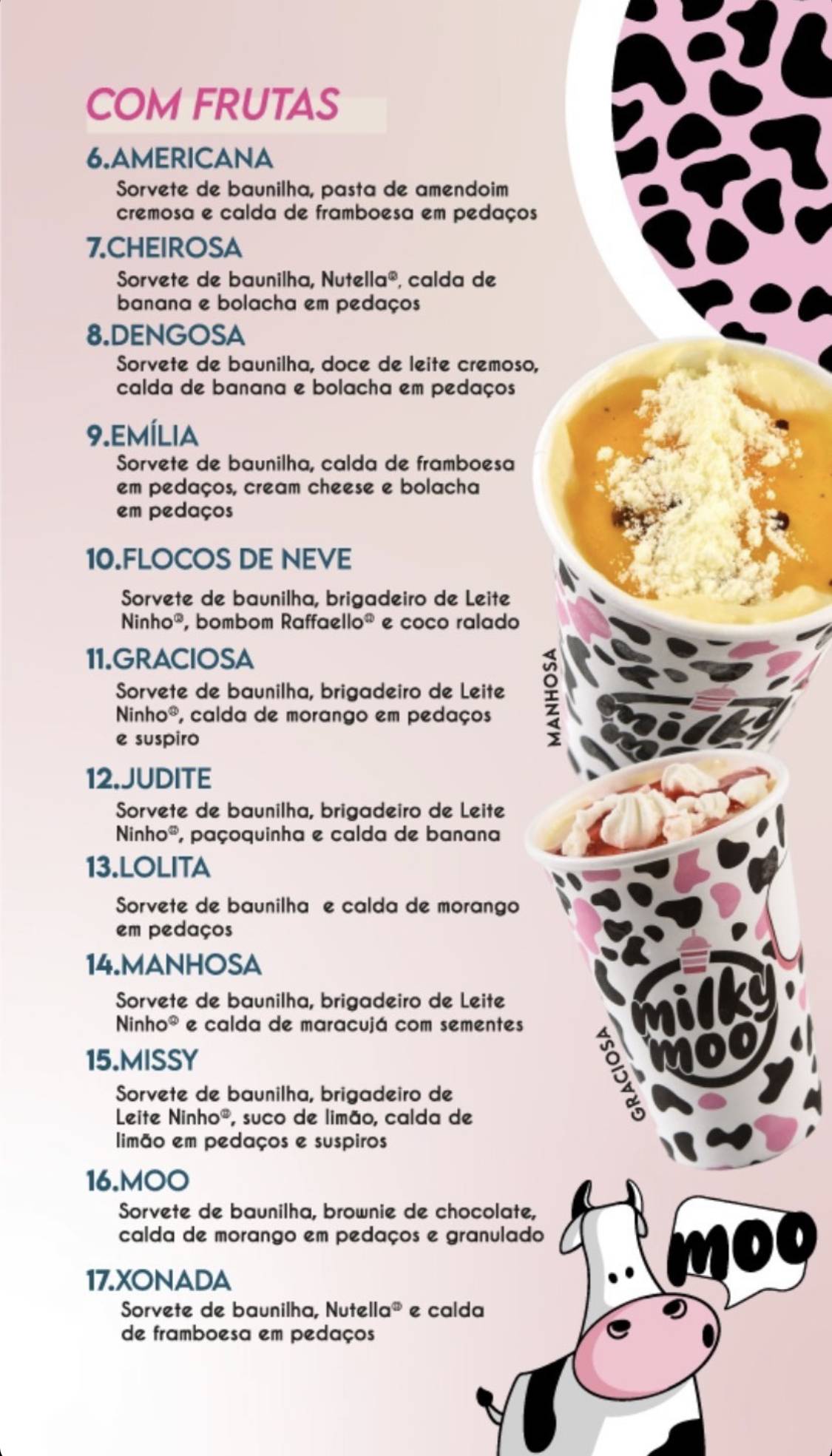 Menu em Milky Moo, Brasil