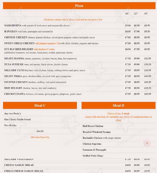 Menu at Millside Restaurant, Cloughmills