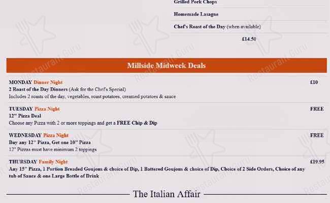 Menu at Millside Restaurant, Cloughmills