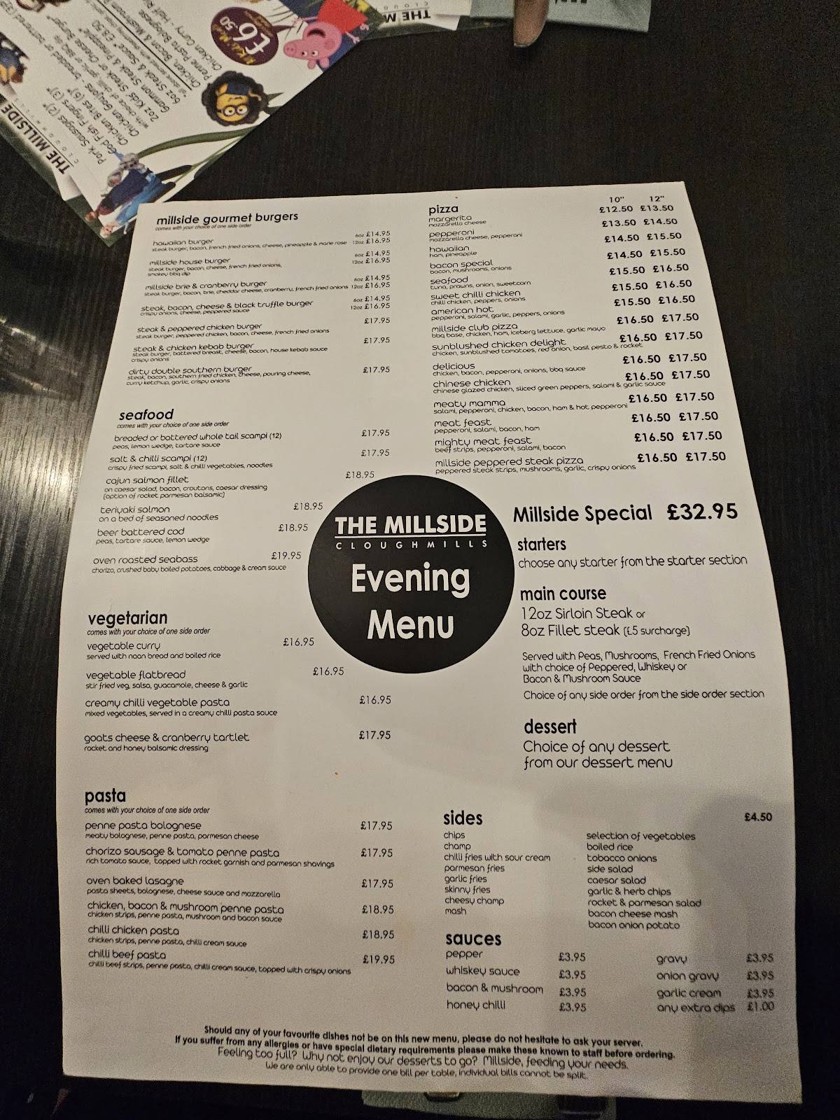 Menu at Millside Restaurant, Cloughmills
