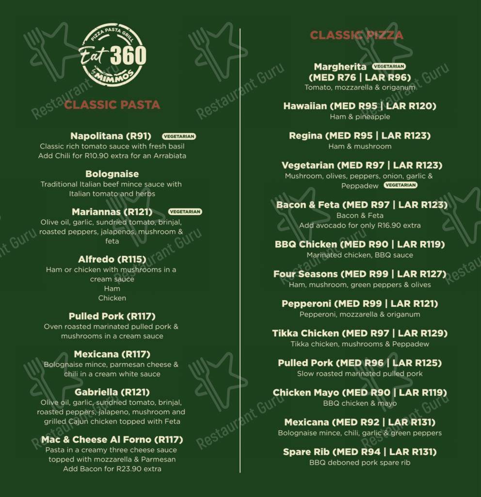 Menu at Mimmos Centurion restaurant, Centurion, 4