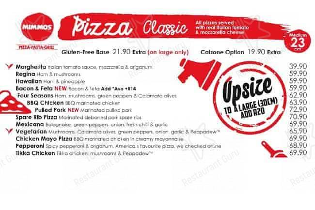 Menu at Mimmos Braamfontein restaurant, Johannesburg, 50 Biccard St