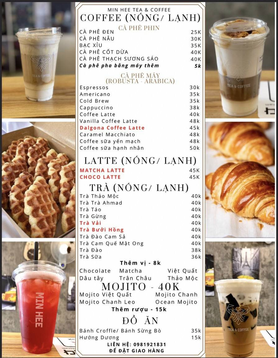 Menu at Min Hee Tea&Coffee restaurant, Hanoi