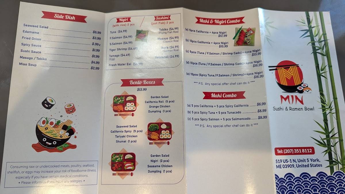 Menu at Min Sushi & Ramen Bowl restaurant, York