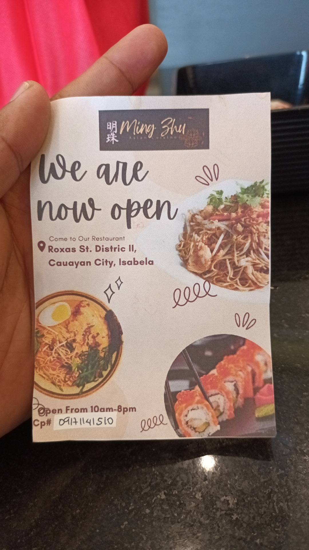 Menu at Ming Zhu restaurant, Cauayan City