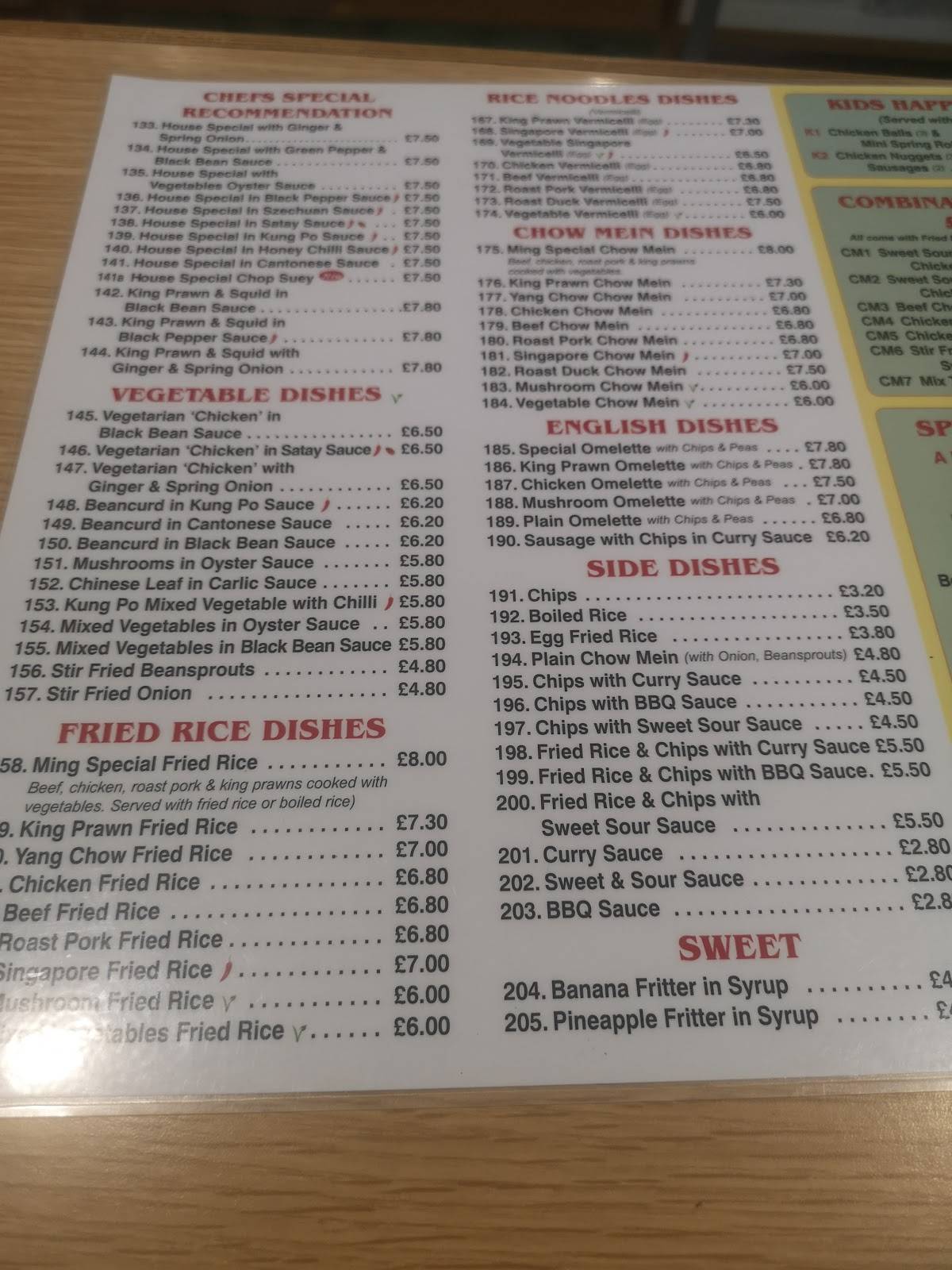 Menu at Ming chef Chinese takeaway restaurant, Mablethorpe