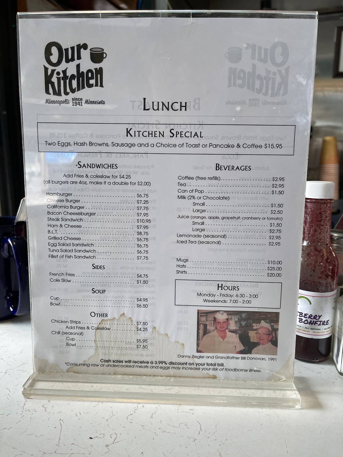 Menu at Our Kitchen restaurant, Minneapolis