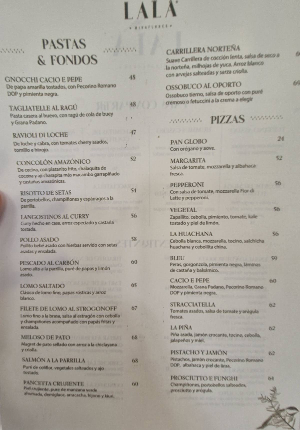 Carta del restaurante LALÁ MIRAFLORES, Miraflores, C. 2 del Mayo 701