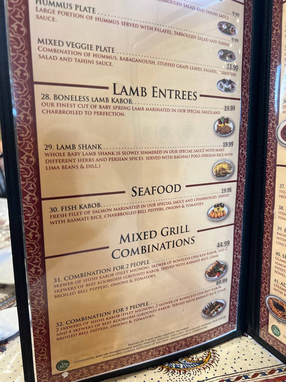 Menu at Mirage Restaurant, Clearwater, Gulf to Bay Blvd