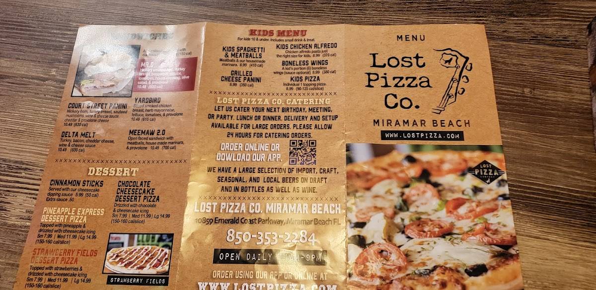Menu at Lost Pizza Co. Miramar Beach pizzeria, Miramar Beach