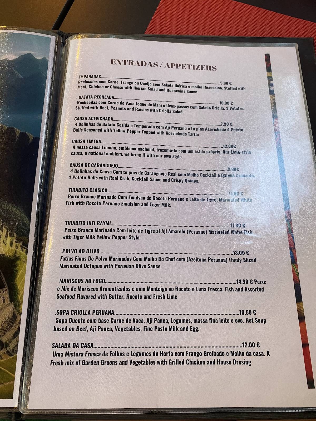 Menu at Miski Sabores Peruanos restaurant, Cascais