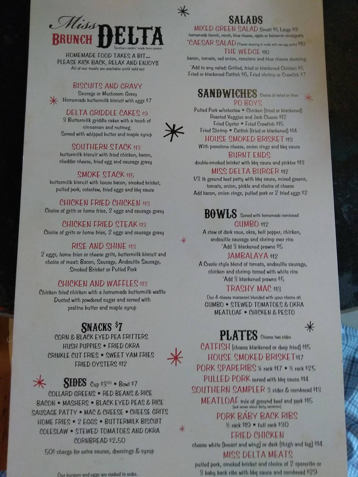 Menu at Miss Delta Restaurant and Bar, Portland, N Mississippi Ave