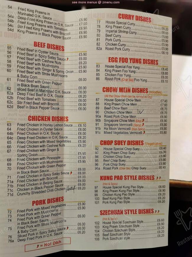 Menu at Mister Yik's fast food, Wetherby