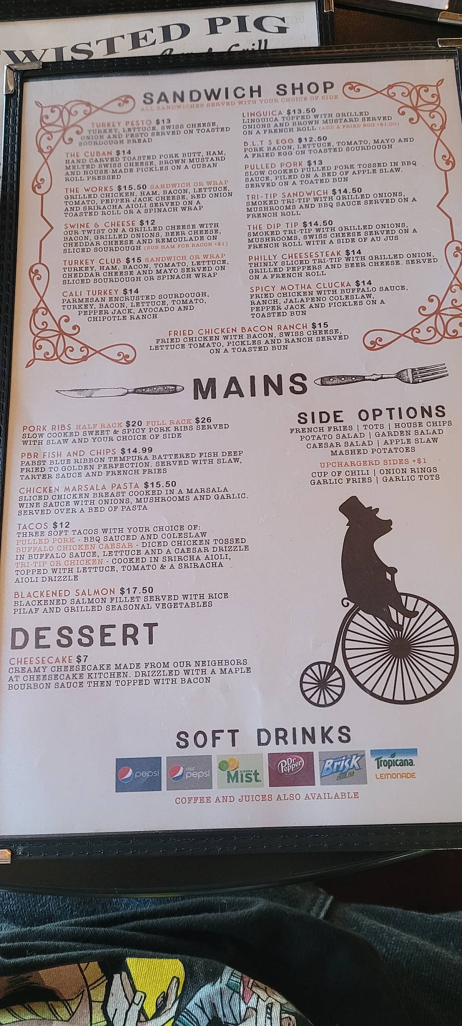 Menu at The Twisted Pig Bar and Grill, Modesto