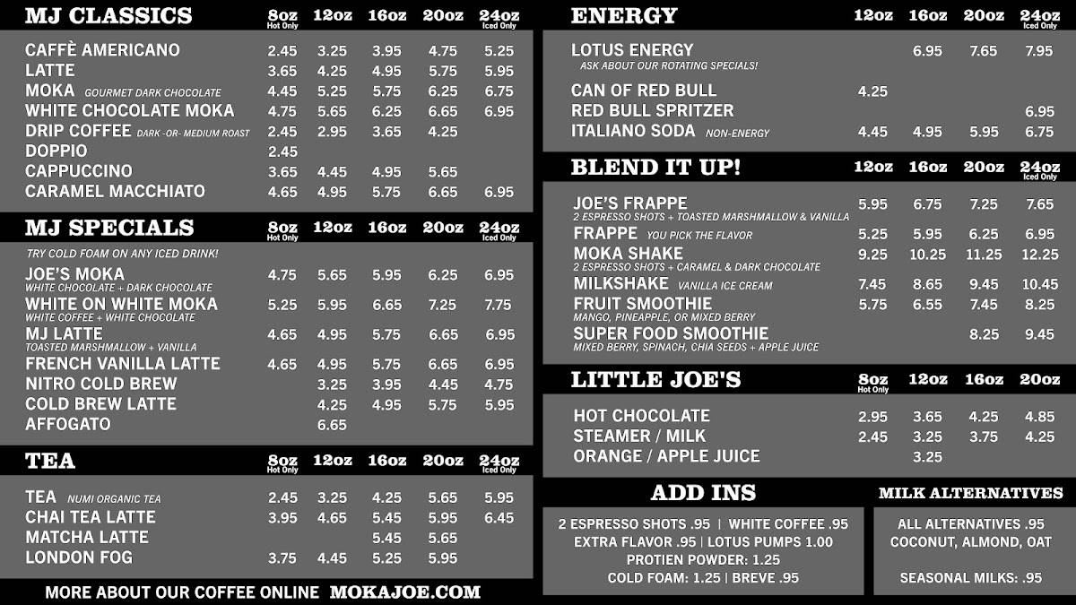 Menu at Moka Joe Coffee cafe, Anacortes, S March Point Rd