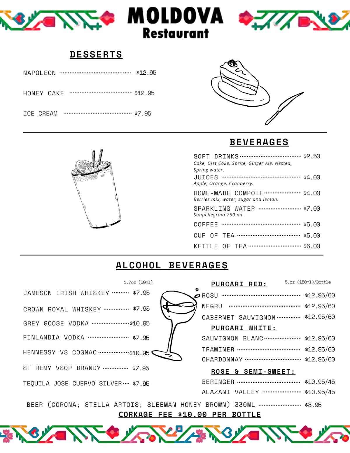 Menu at Moldova Restaurant, Toronto