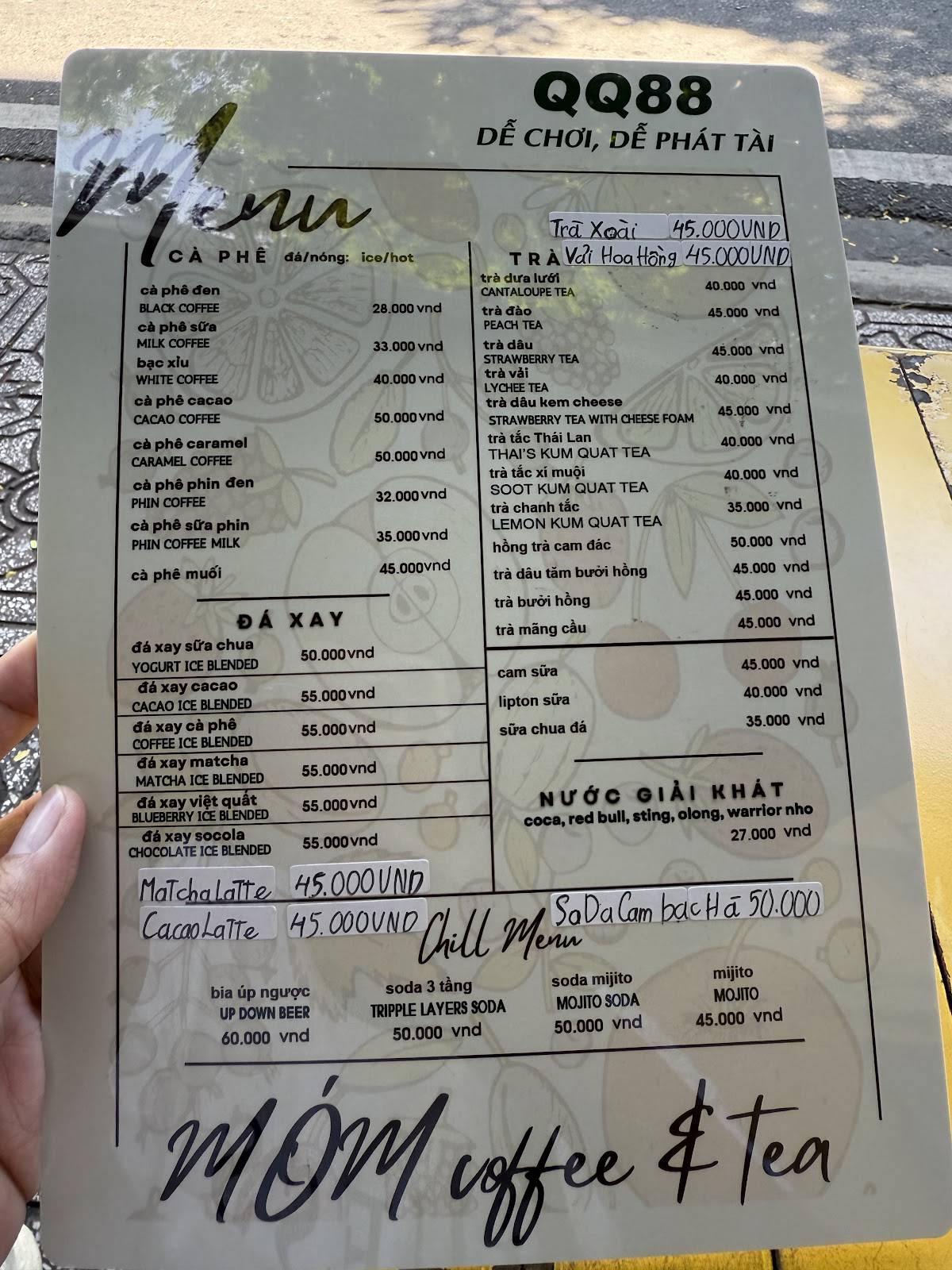 Menu at Móm Coffee, Ho Chi Minh City, 353 Hoàng Sa