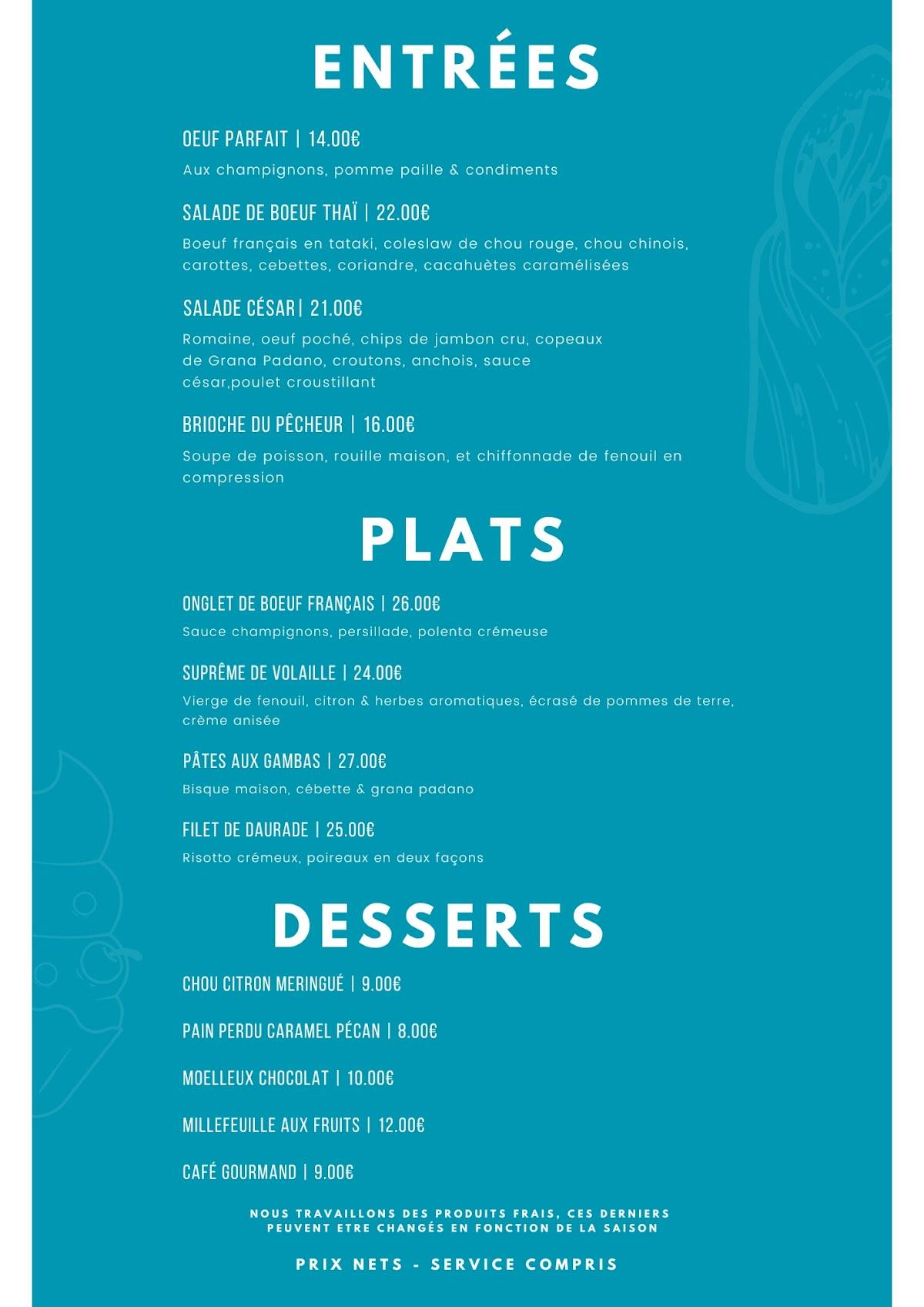 Menu au Moma Restaurant - Golf de Valgarde, La Garde