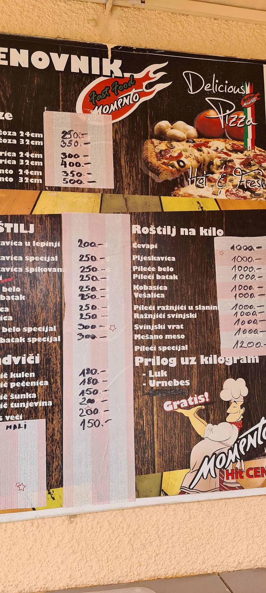 Menu at Momento restaurant, Čelarevo