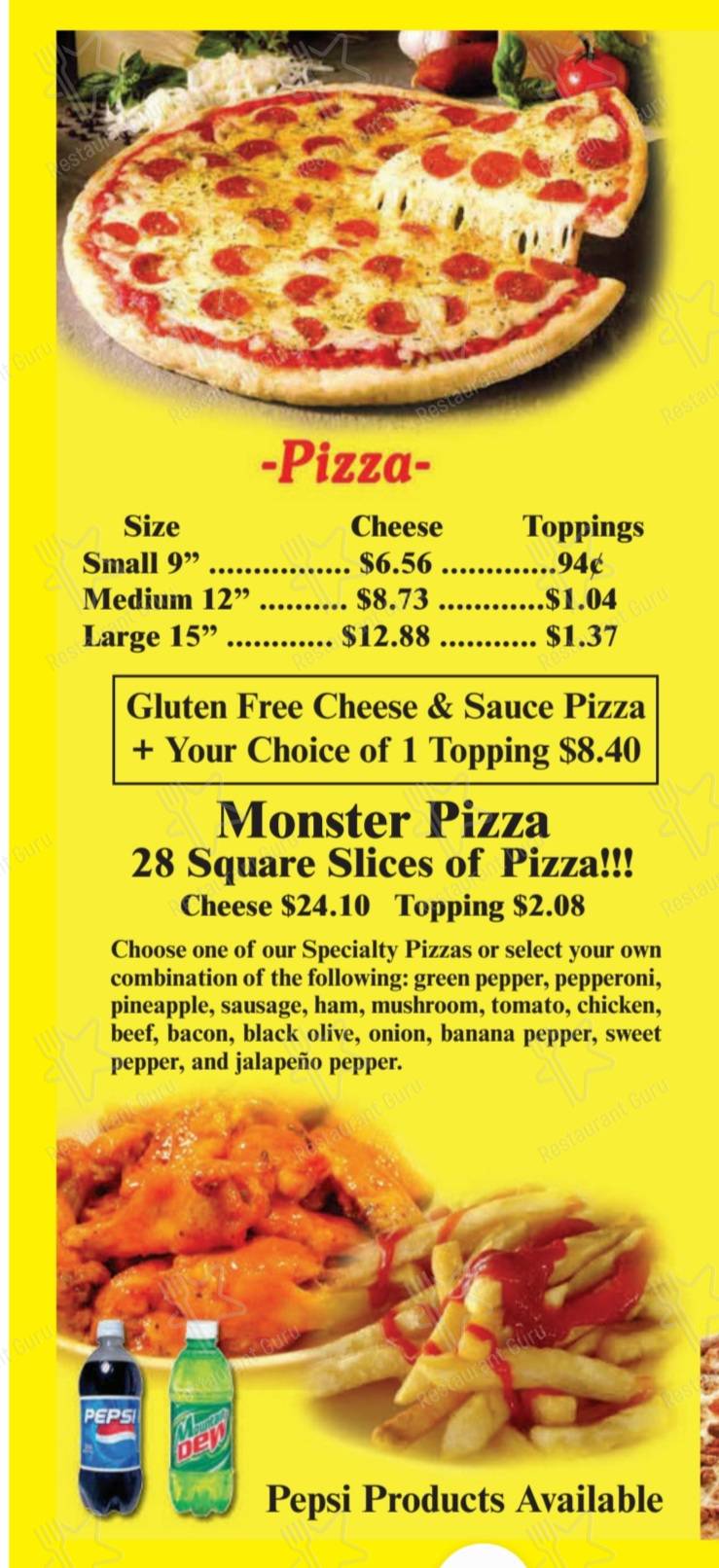 Menu at Momma Jo's Pizza pizzeria, Somerset