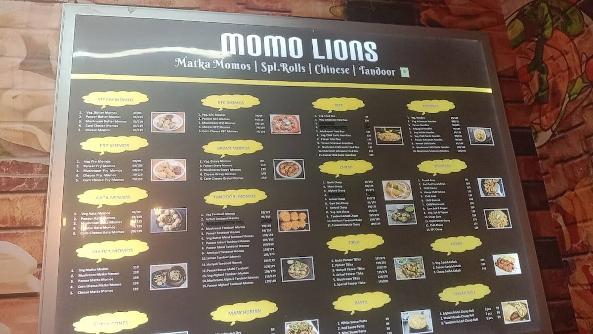 Menu at Momo Lions, Delhi