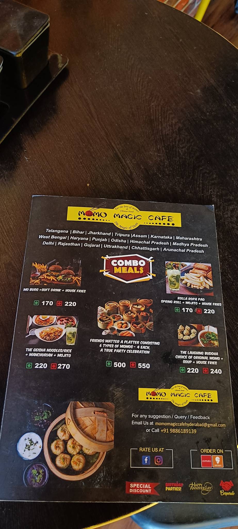 Menu at Momo magic cafe, Hyderabad