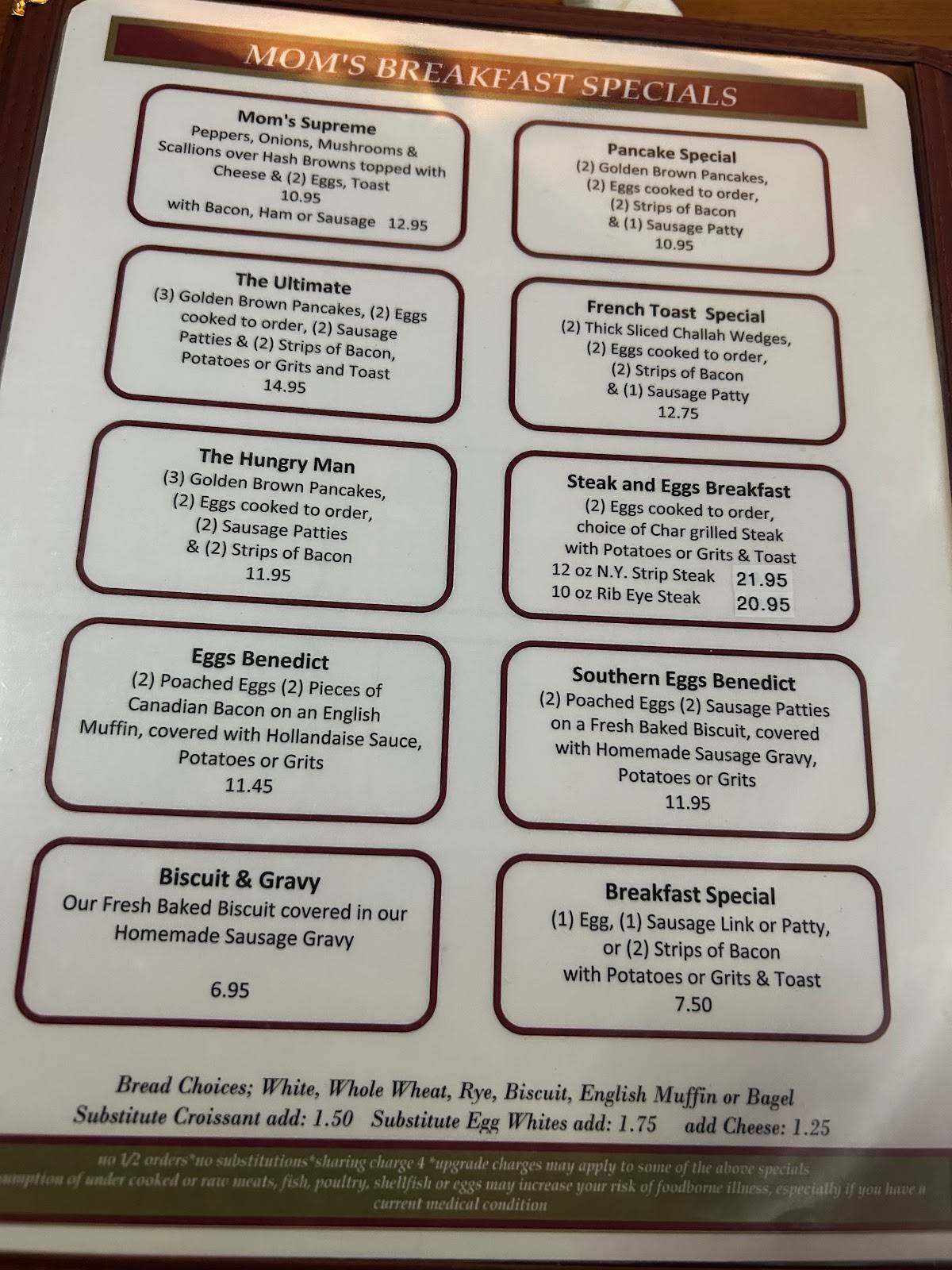 Menu at Mom's Kitchen restaurant, Greenacres