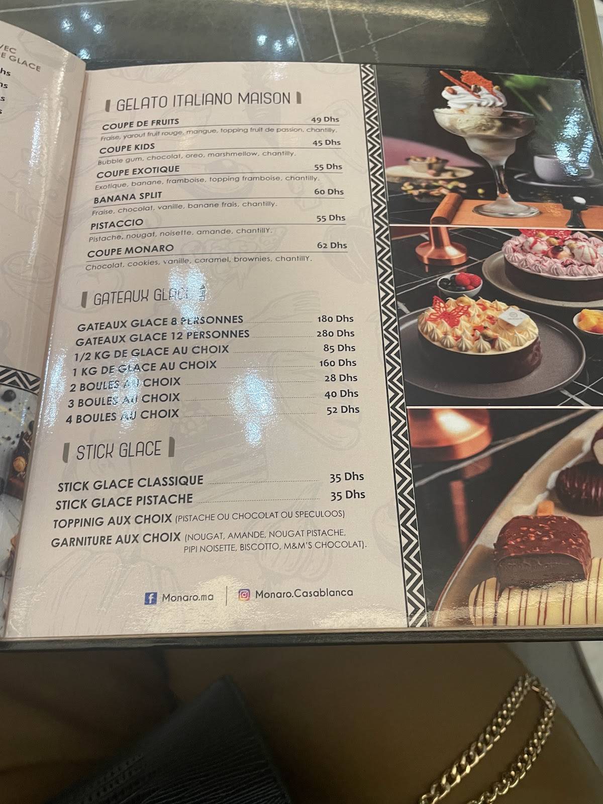 Menu at Monaro restaurant, Casablanca