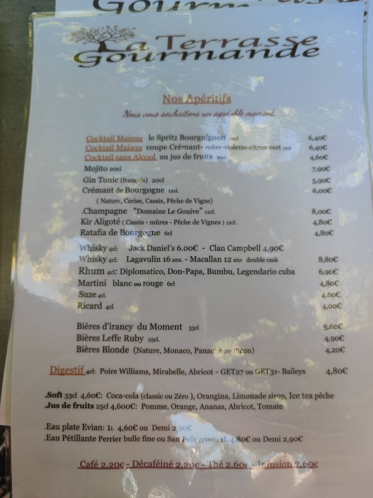 Menu au La Terrasse Gourmande restaurant, Monéteau