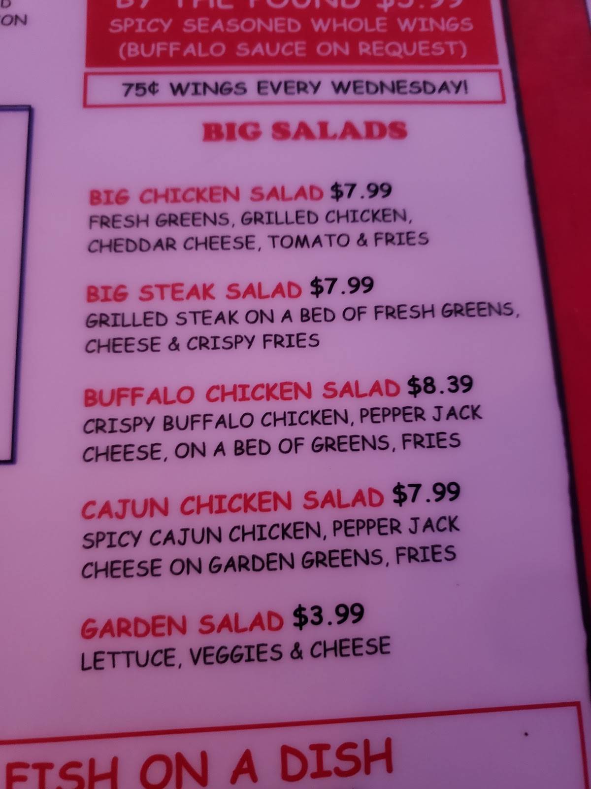 Menu at Monkey Bar, Pittsburgh