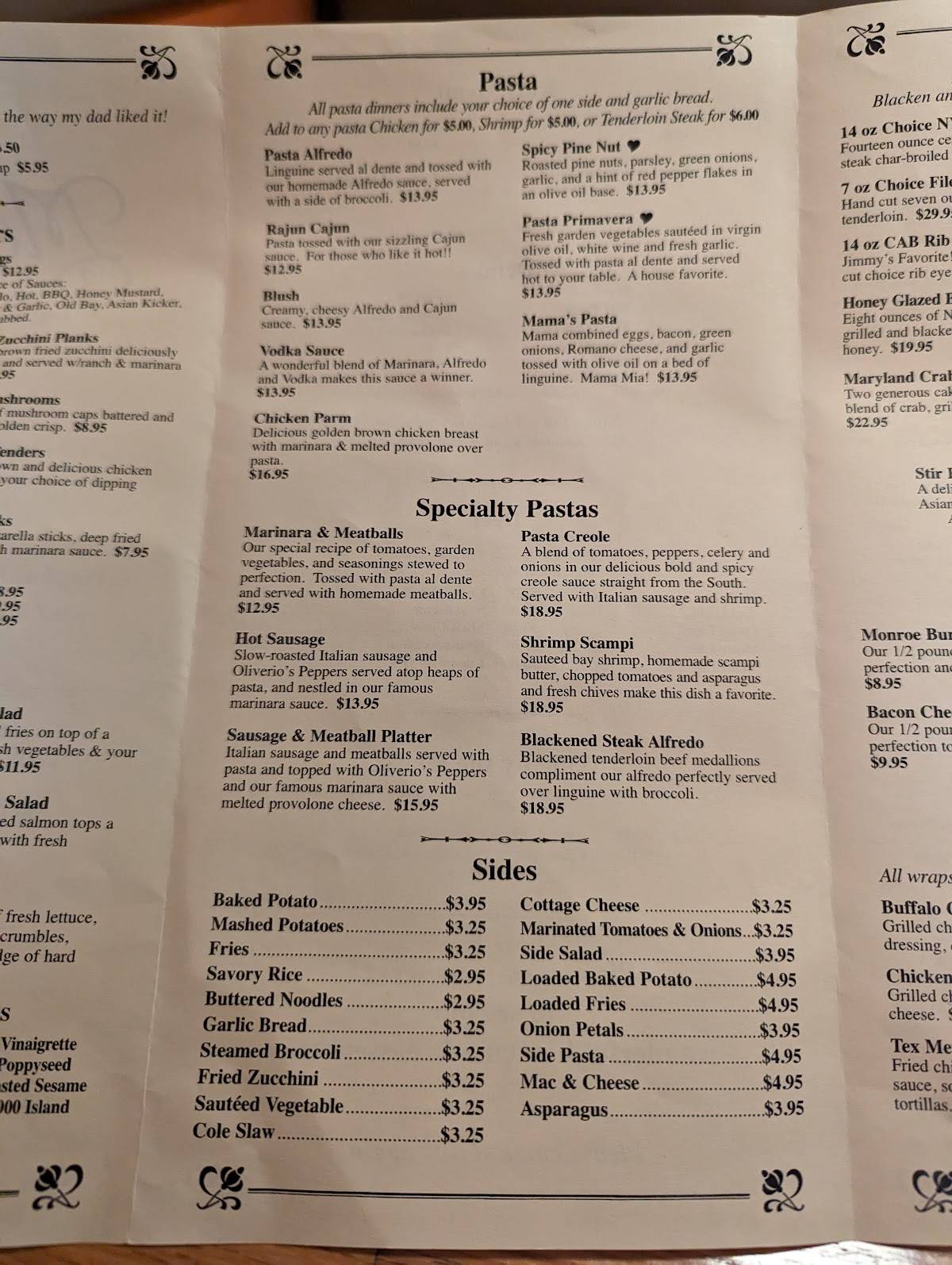 Menu at Monroe's steakhouse, Kingwood