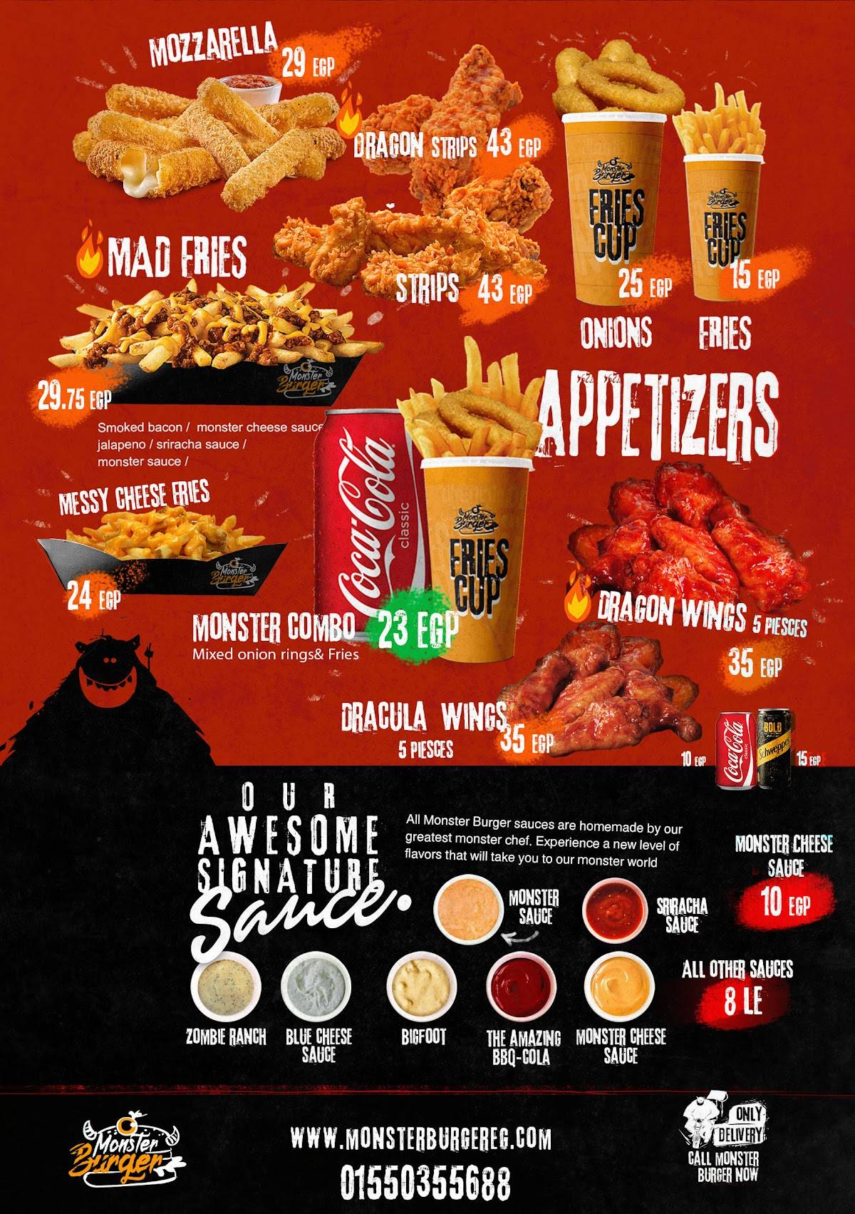 Menu at Monster Burger restaurant, New Cairo City