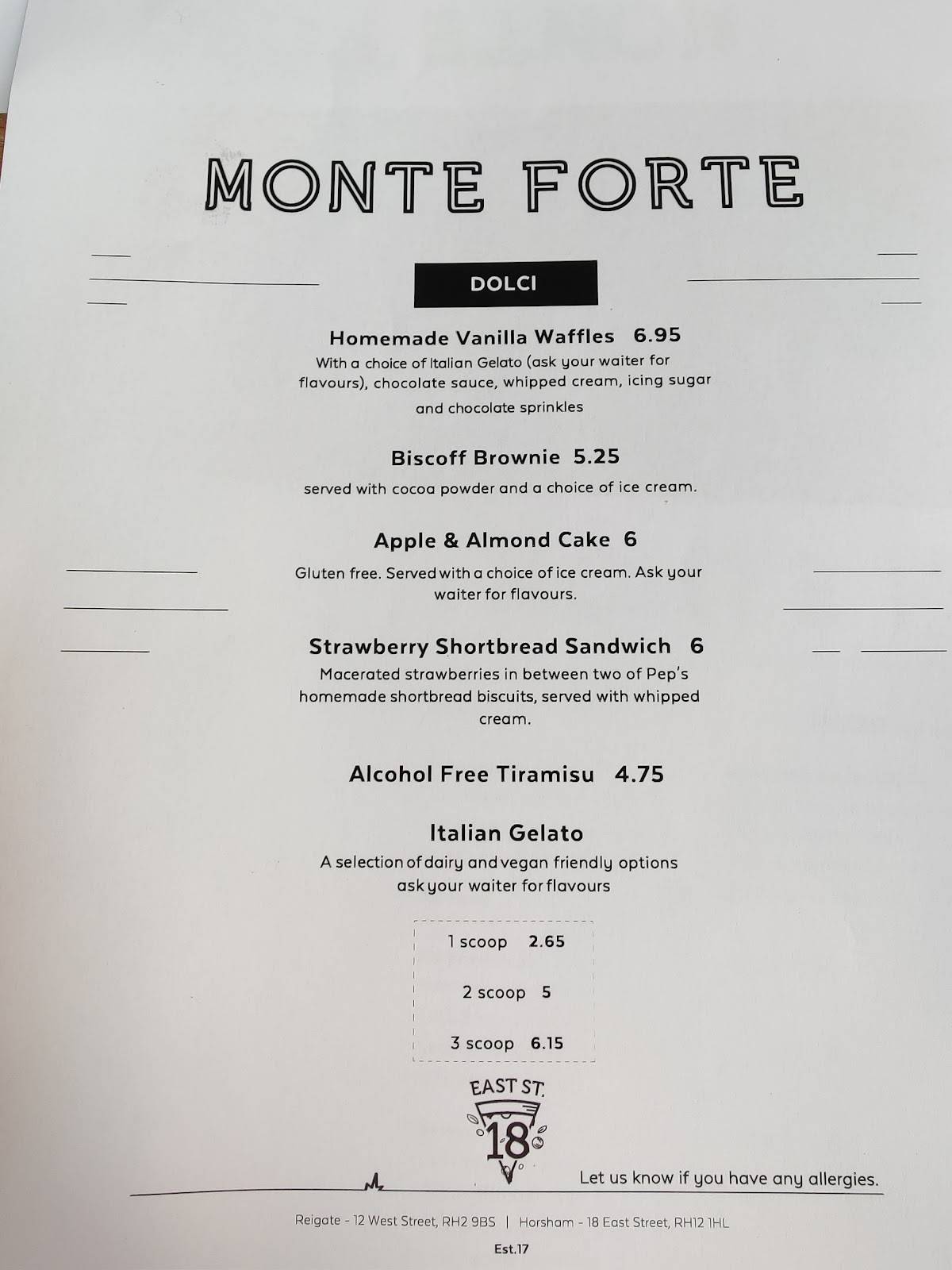 Menu at Monte Forte - Neapolitan Pizza (Horsham) restaurant, Horsham