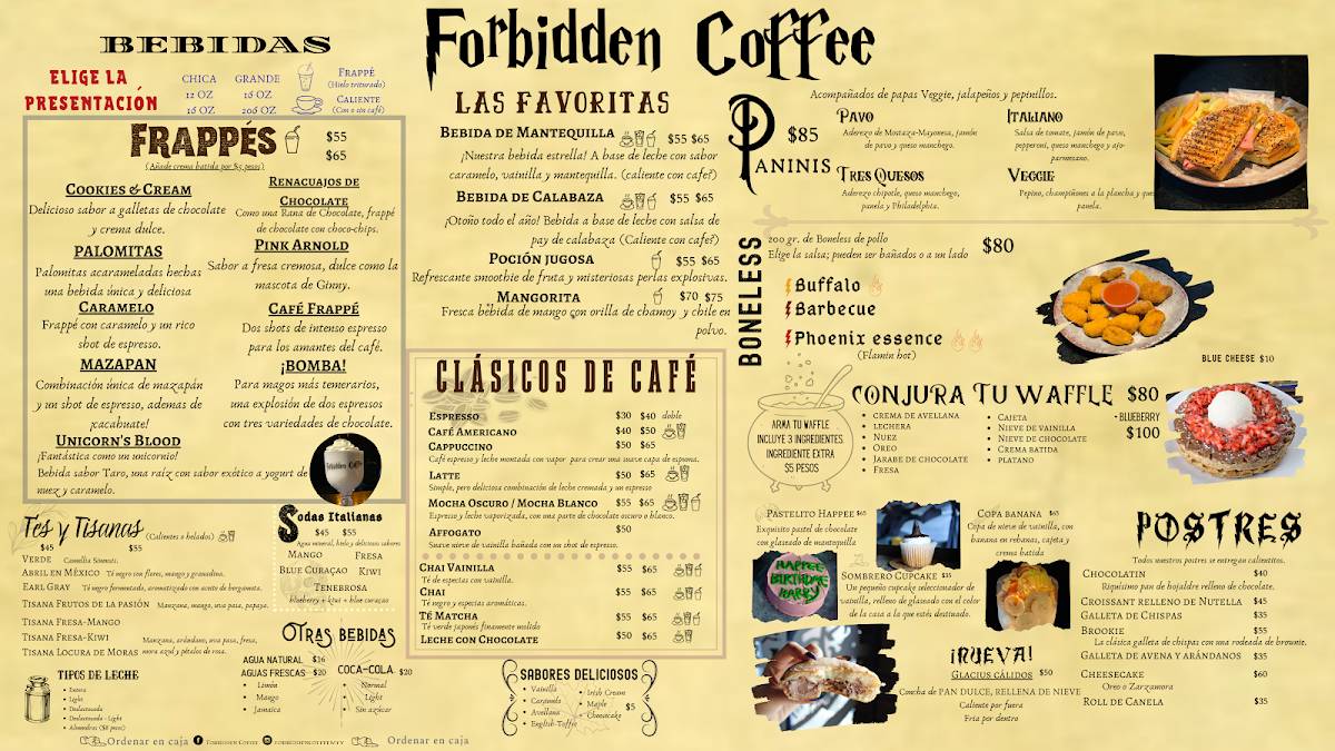 Carta de cafetería Forbidden Coffee, Monterrey