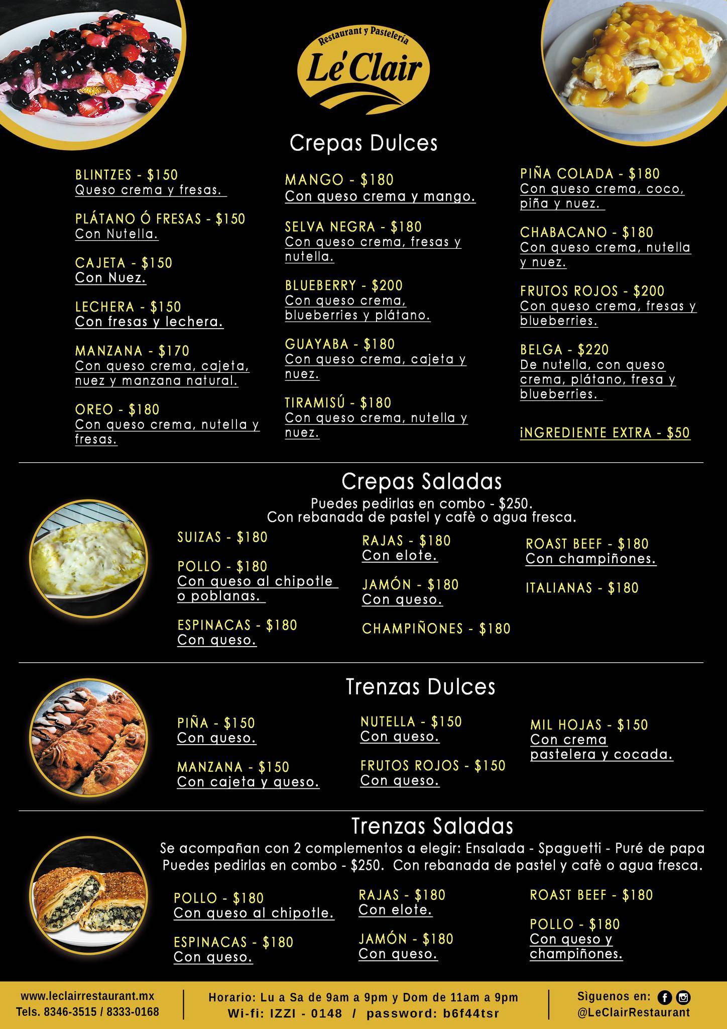 Carta de Le Clair Restaurant: Cafetería, Restaurant y Pastelería en ...