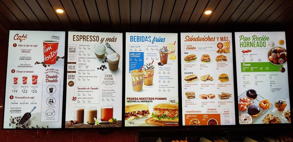 Carta del café Tim Hortons Vía Puerta del Hierro, Monterrey, Av. Paseo ...