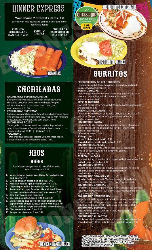 Menu at Monterrey’s Mexican Grill&Bar, Wise