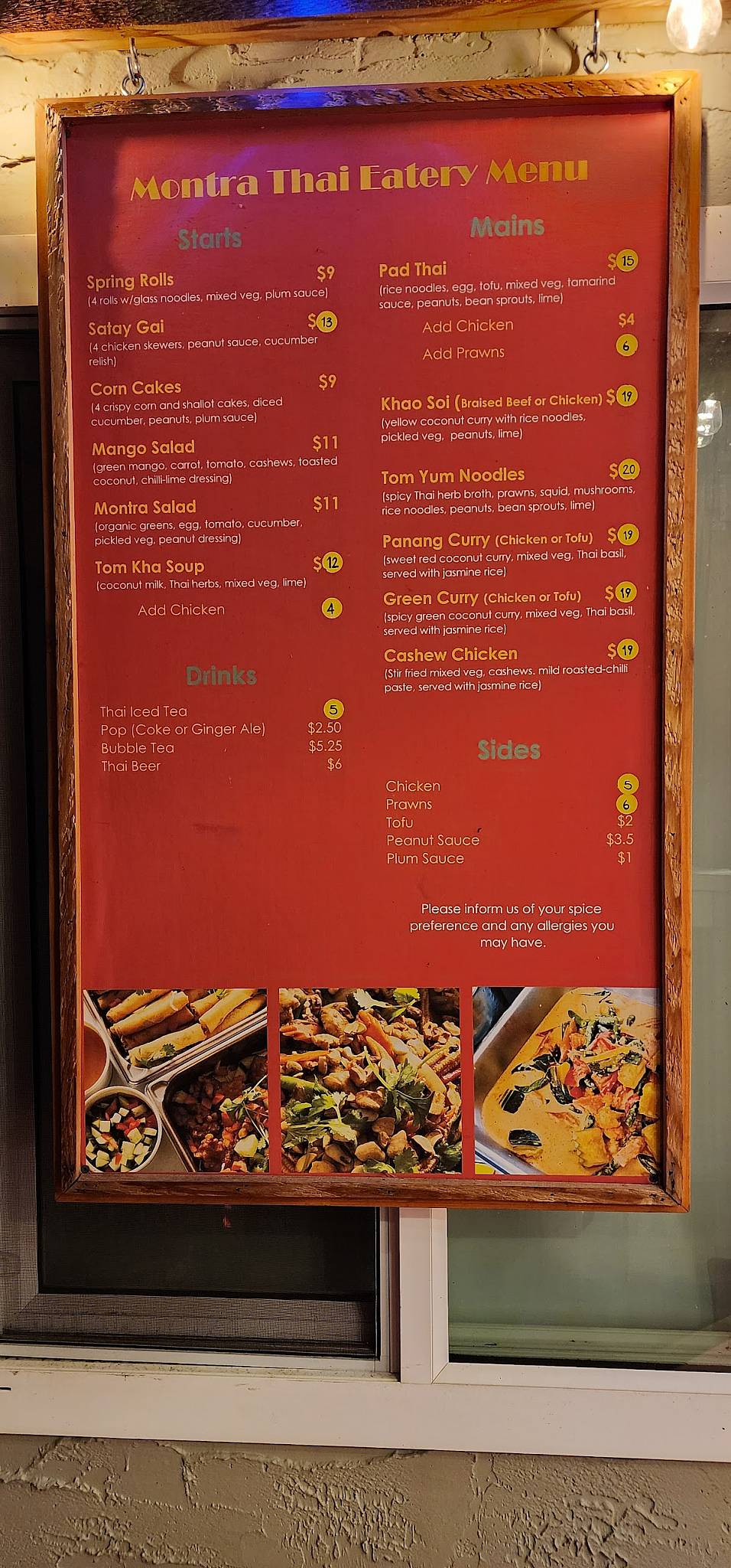 Menu at Montra Thai Eatery restaurant, Shawnigan Lake