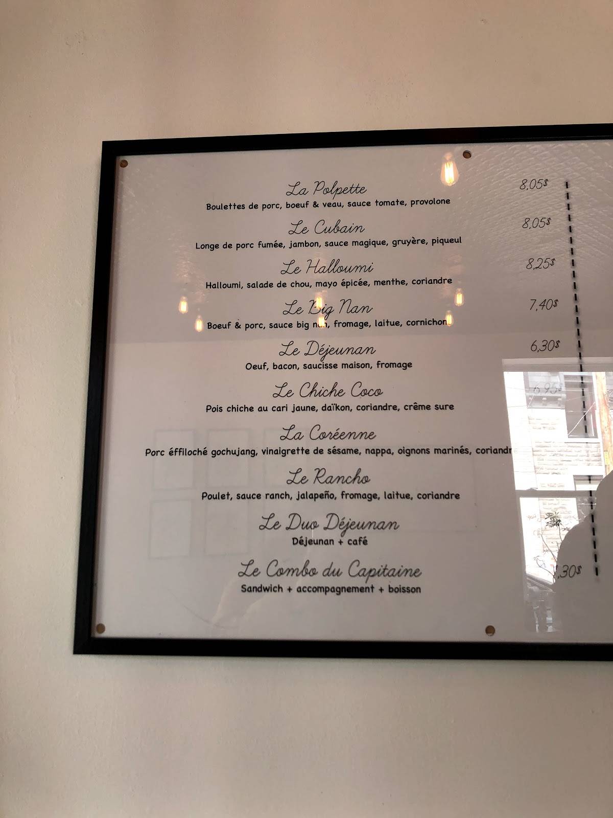 Carta del restaurante Capitaine Sandwich, Montréal
