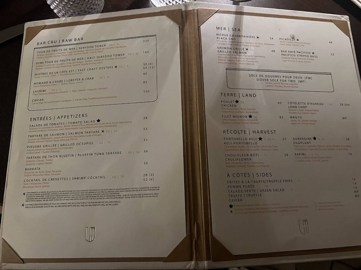 Menu au MARCUS Restaurant + Lounge, Montréal
