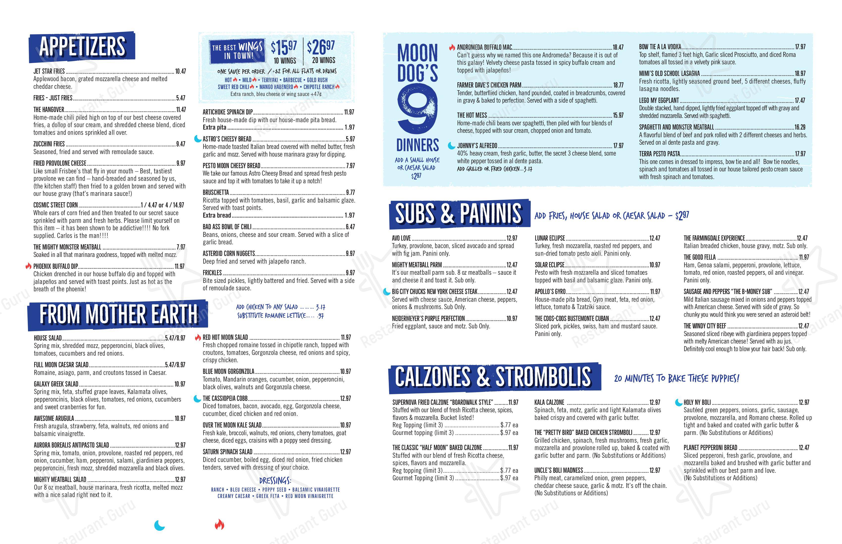 Menu at Moon Dog Pie House pizzeria, Fruit Cove, 116 Bartram Oaks Walk