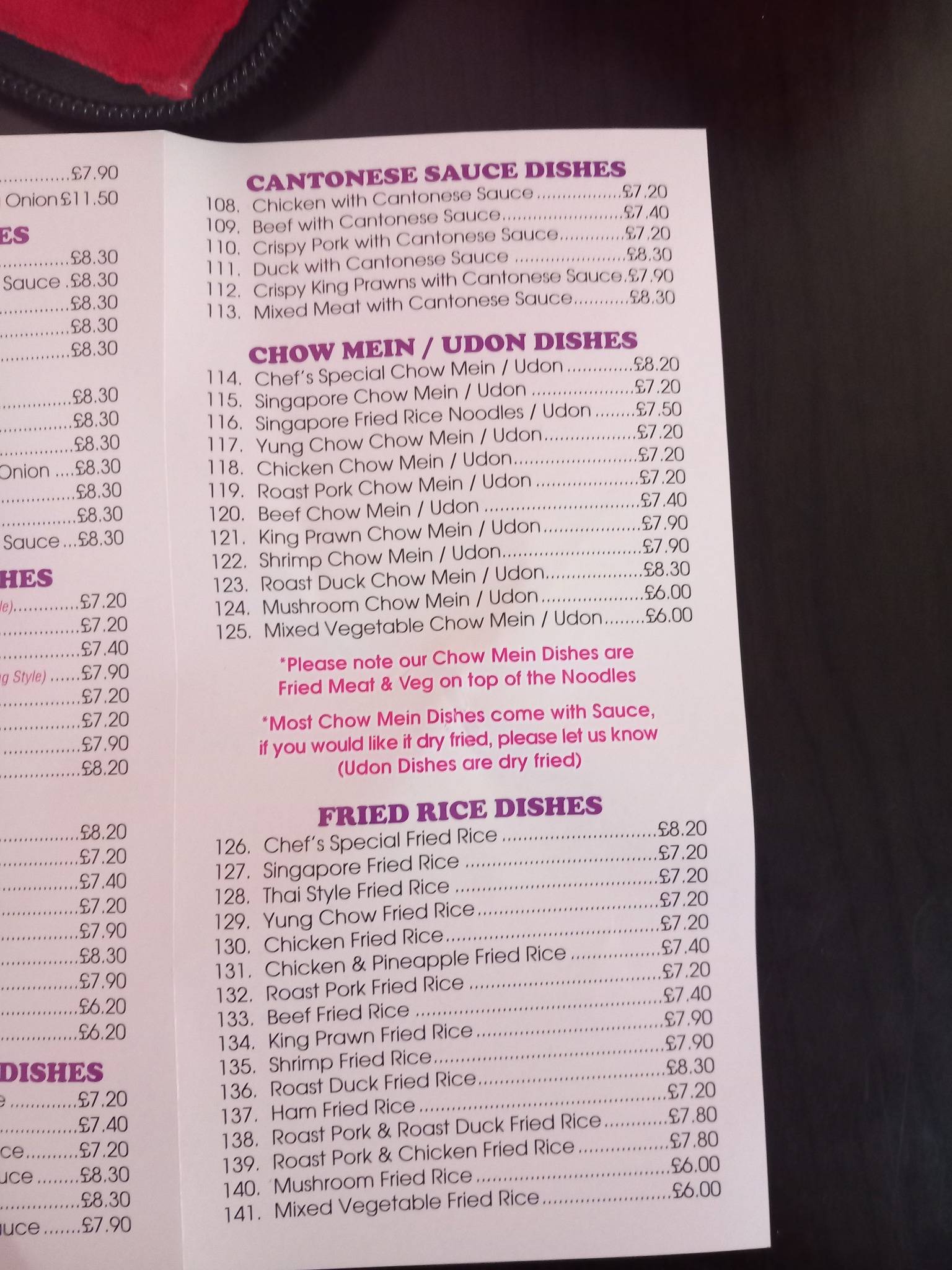 Menu at Moonflower fast food, Helston