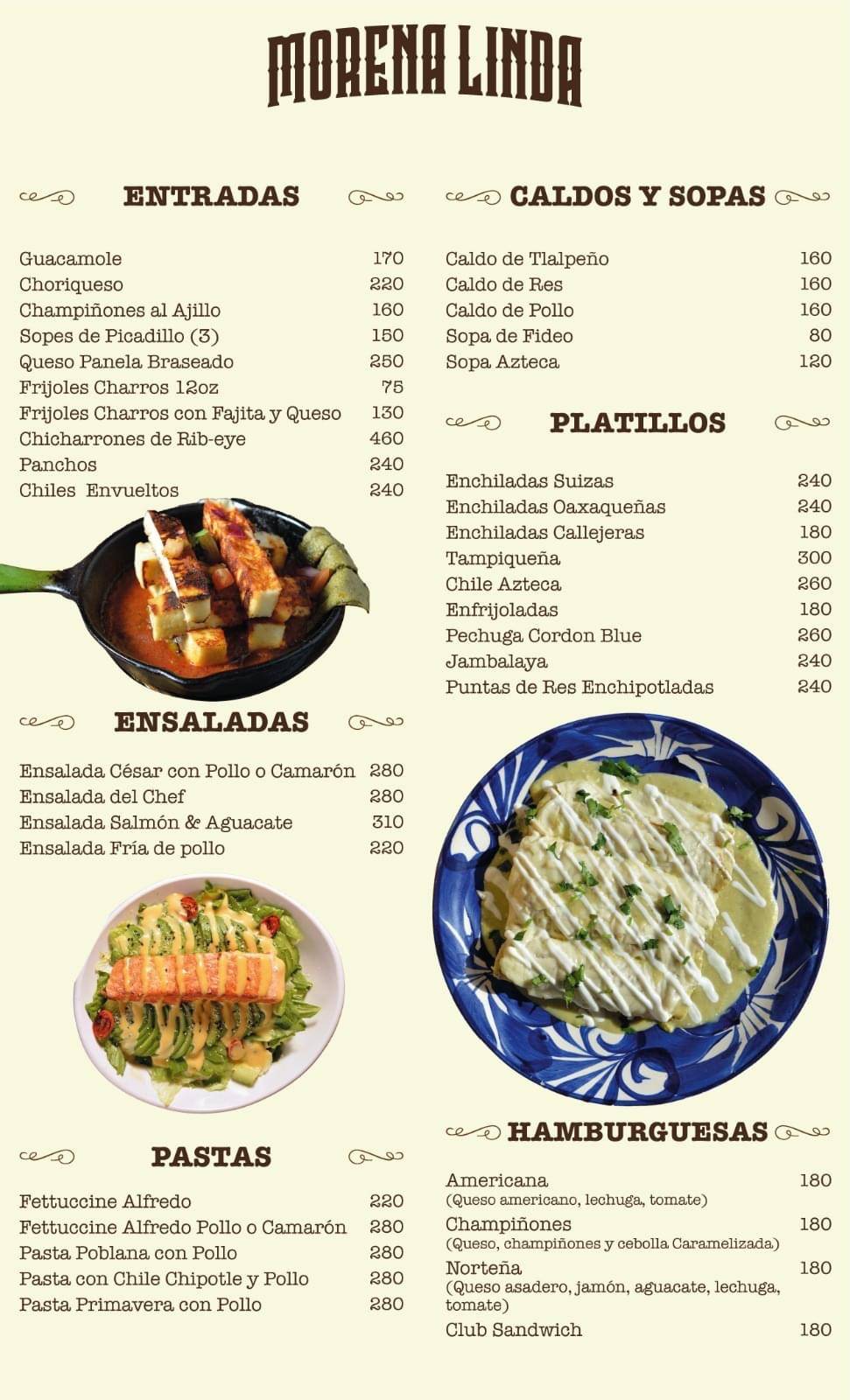 Menu at Morena Linda restaurant, Nuevo Laredo, Av. Ocampo 3454