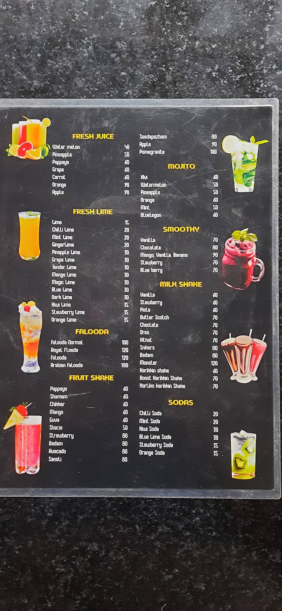 Menu at Morgan Cafe, Neyyattinkara