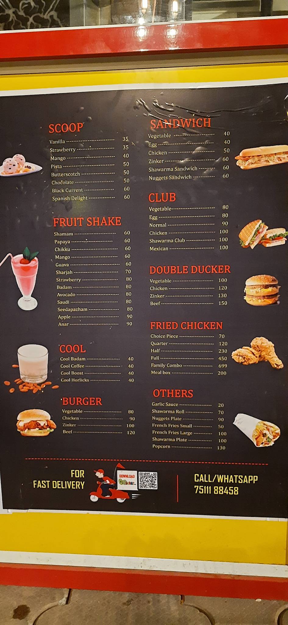 Menu at Morgan Cafe, Neyyattinkara