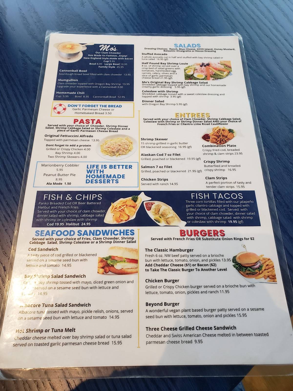 Menu at Mo's Seafood & Chowder - Cannon Beach restaurant, Cannon Beach