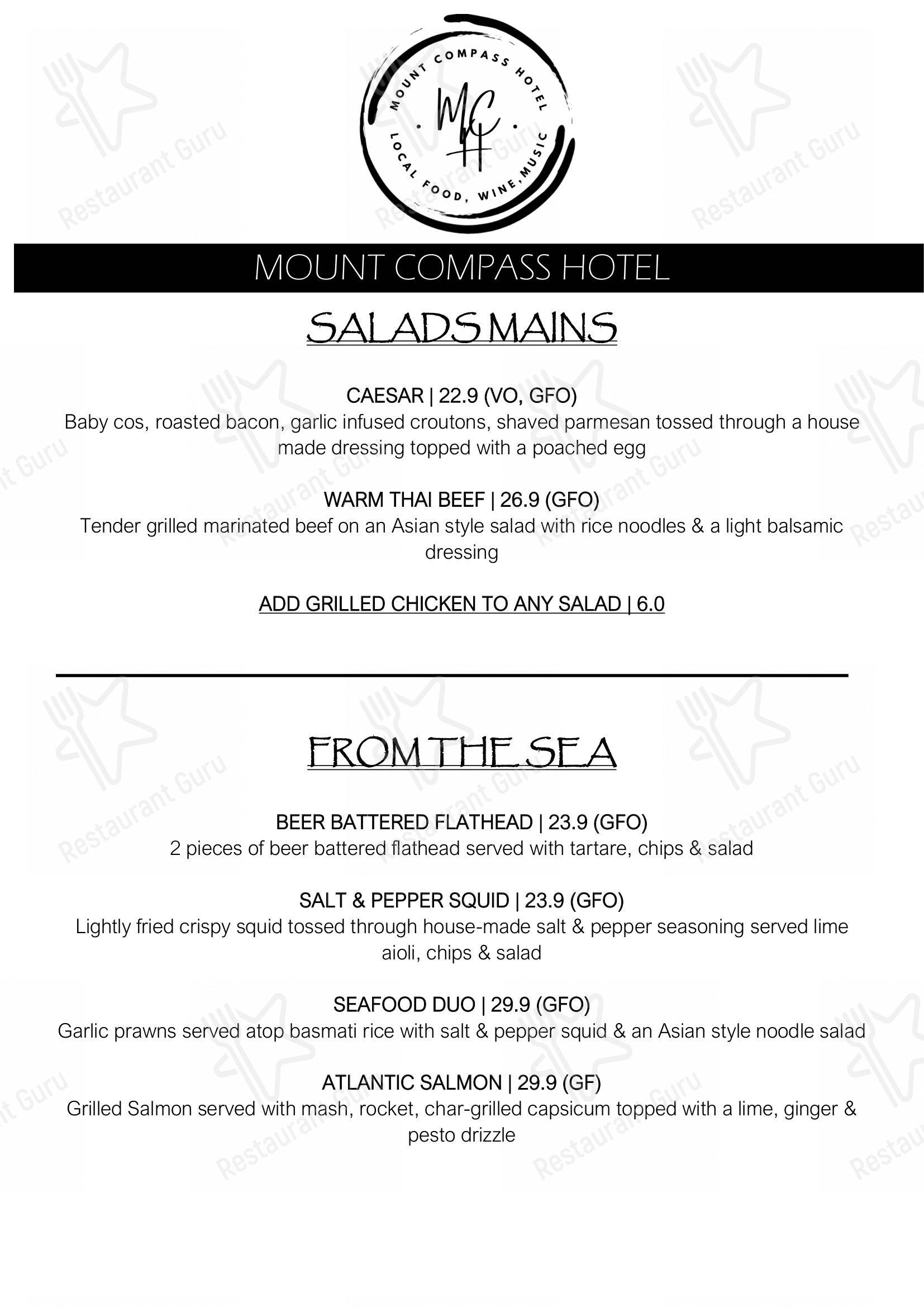 Menu at Mount Compass Hotel pub & bar, Mount Compass
