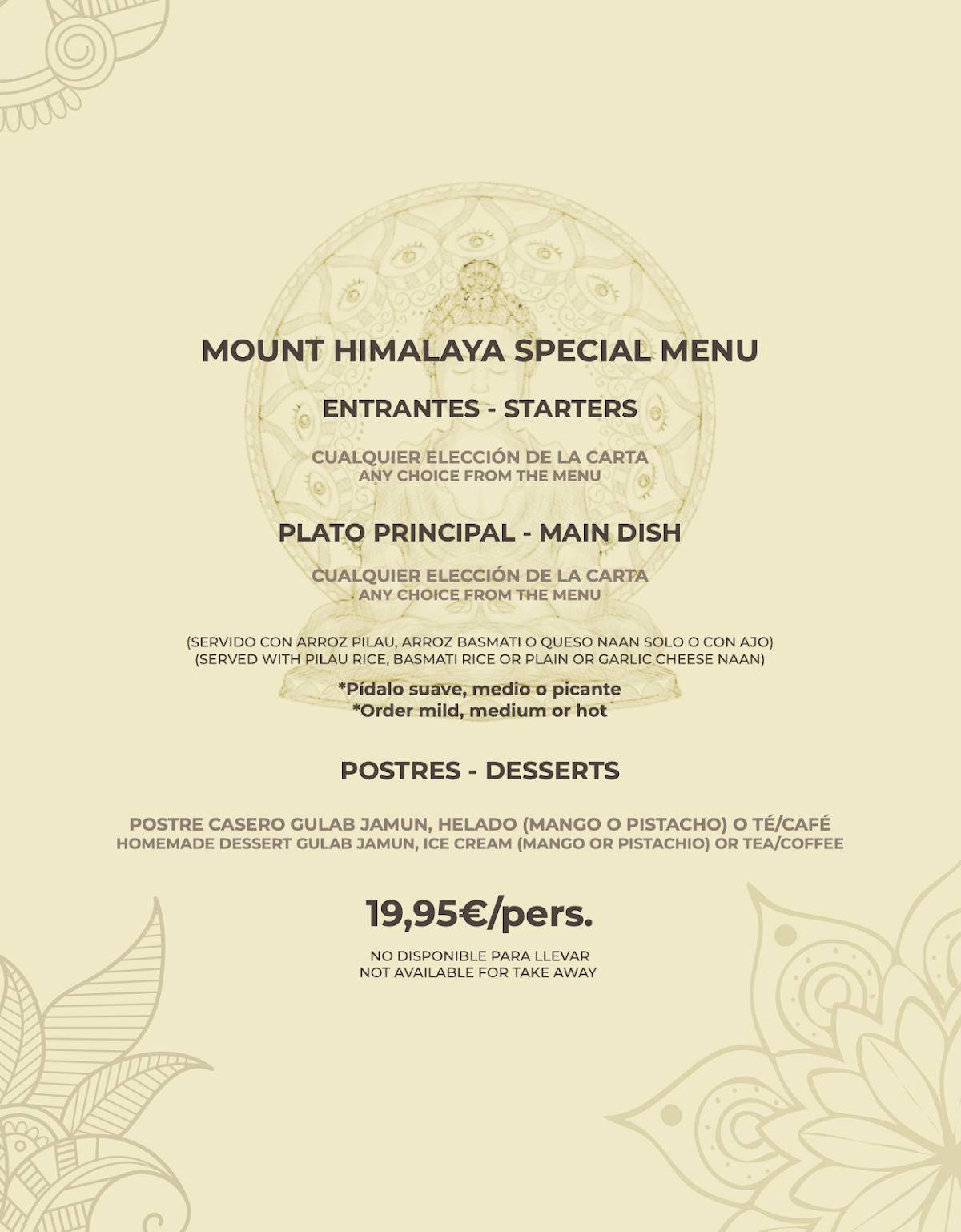 Carta de Mount Himalaya Restaurant Gandía, Gandia