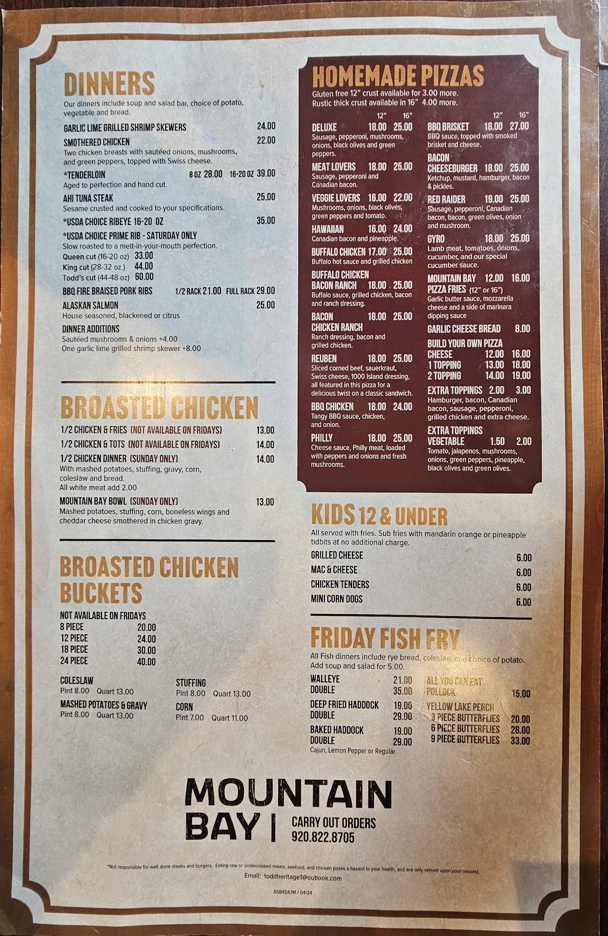 Menu at Mountain Bay Bar & Grill, Pulaski