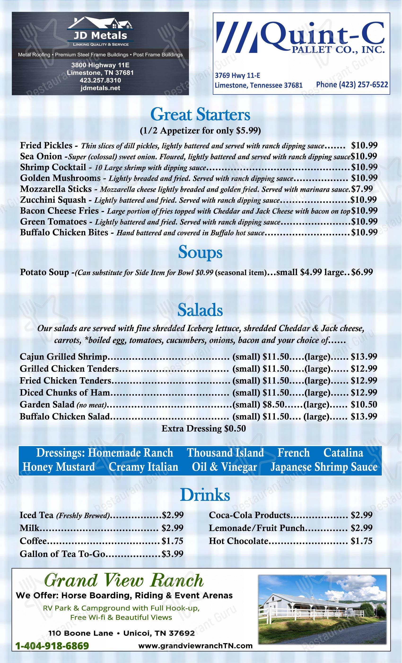 Menu at Mountain View Restaurant, USA, Highway 11 E